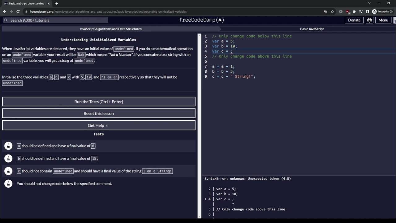 7 113 Understanding Uninitialized Variables Freecodecamp Youtube
