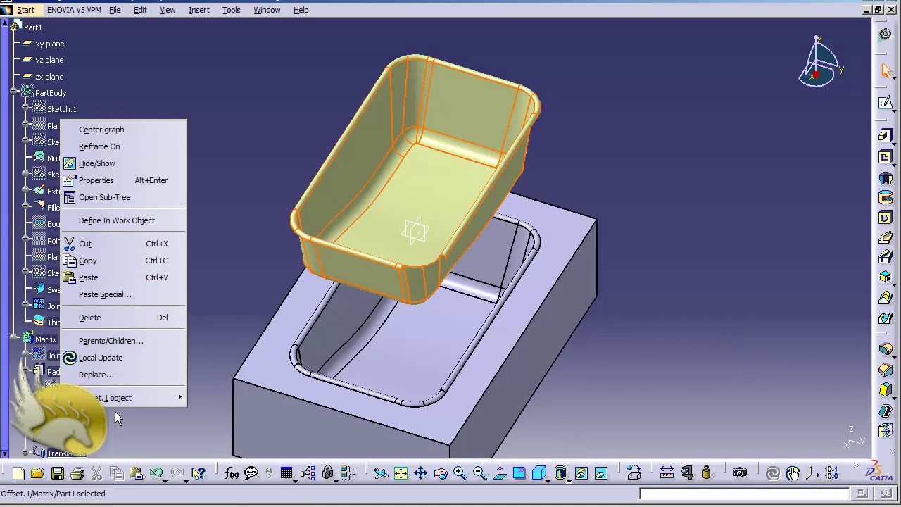 Catia V5 Essentials 06 Surface Design 003 Sew Surface Offset - YouTube