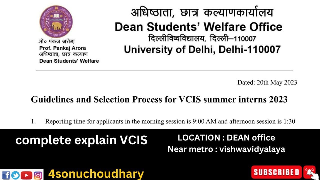Guidelines and Selection Process for VCIS summer interns 2023. #du # ...