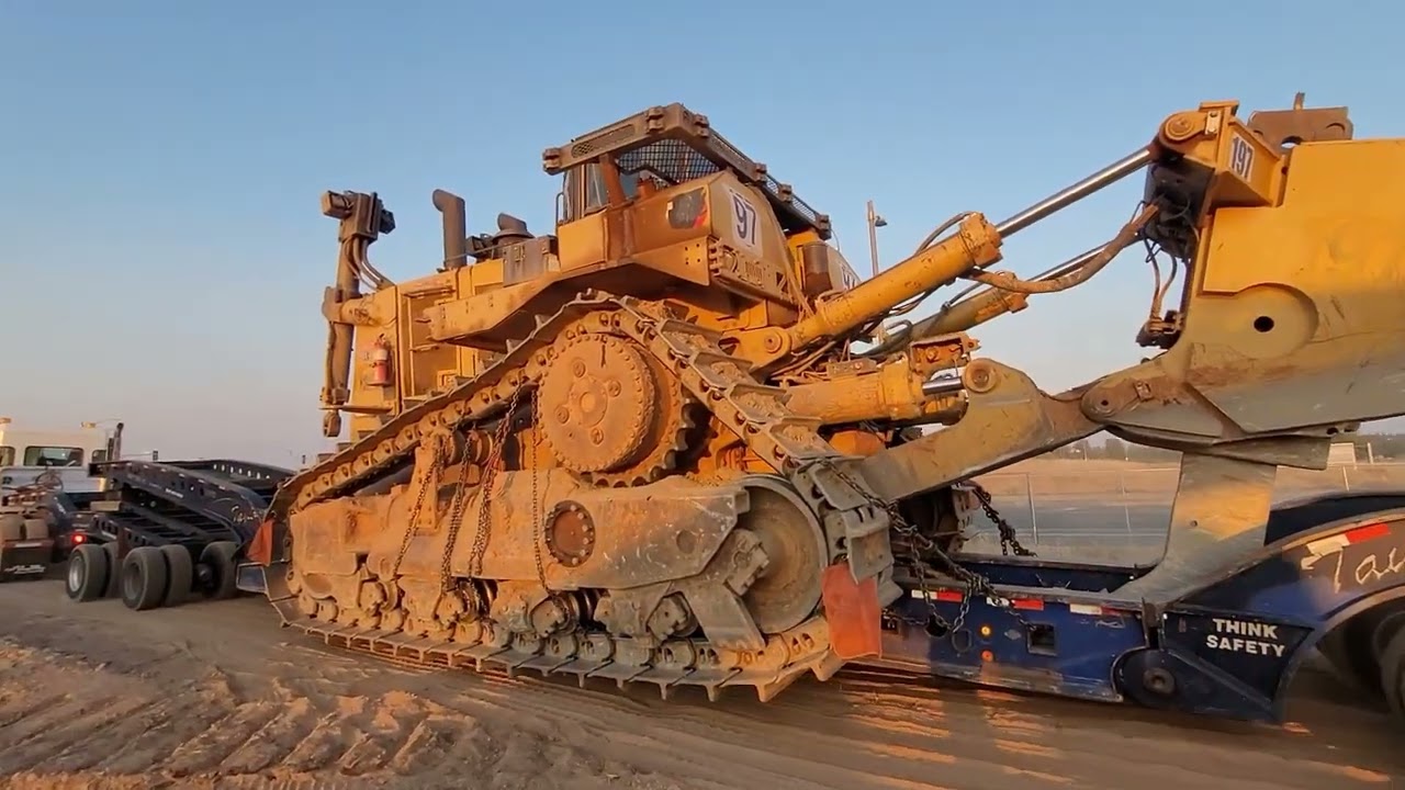 D11 Cat Dozer arrives at a jobsite 9axle bump steer trailer - YouTube