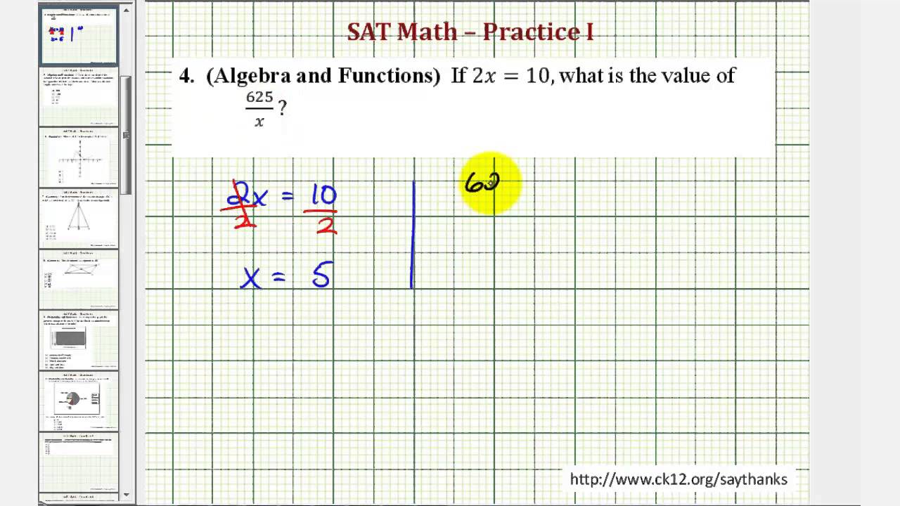 SAT Math (Algebra and Functions) - Practice 1.4 - YouTube