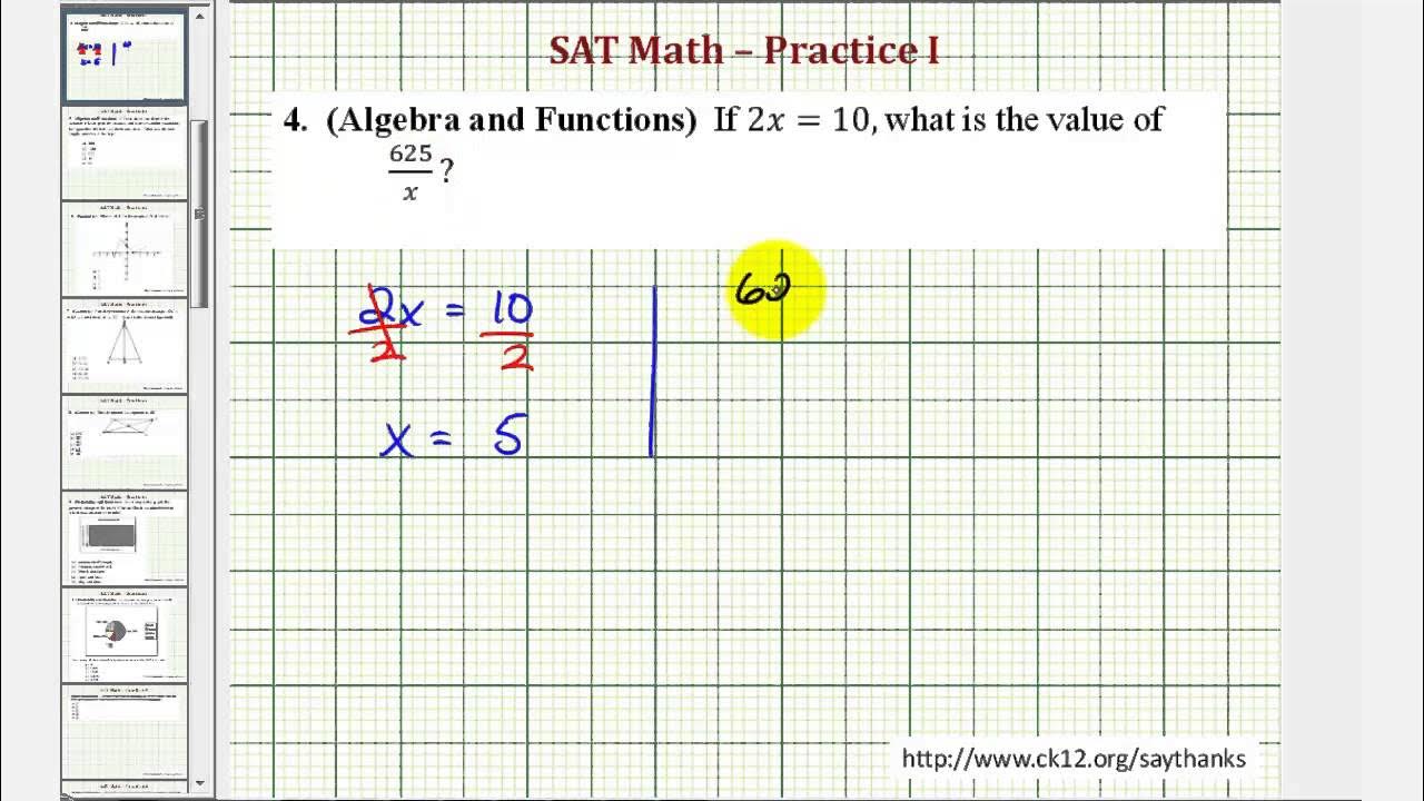 SAT Math (Algebra and Functions) - Practice 1.4 - YouTube