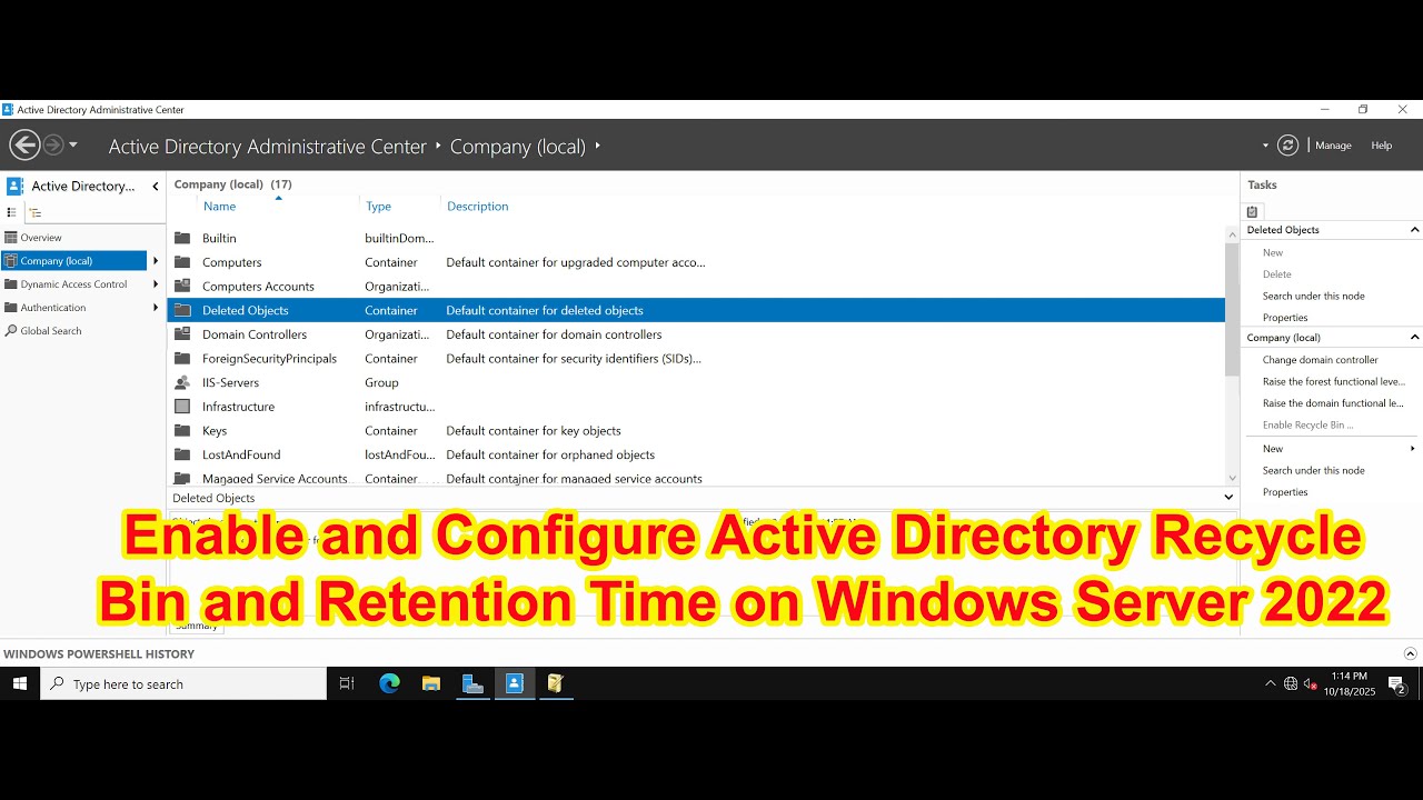 How To Change Retention Period For Deleted Objects In Active Directory ...