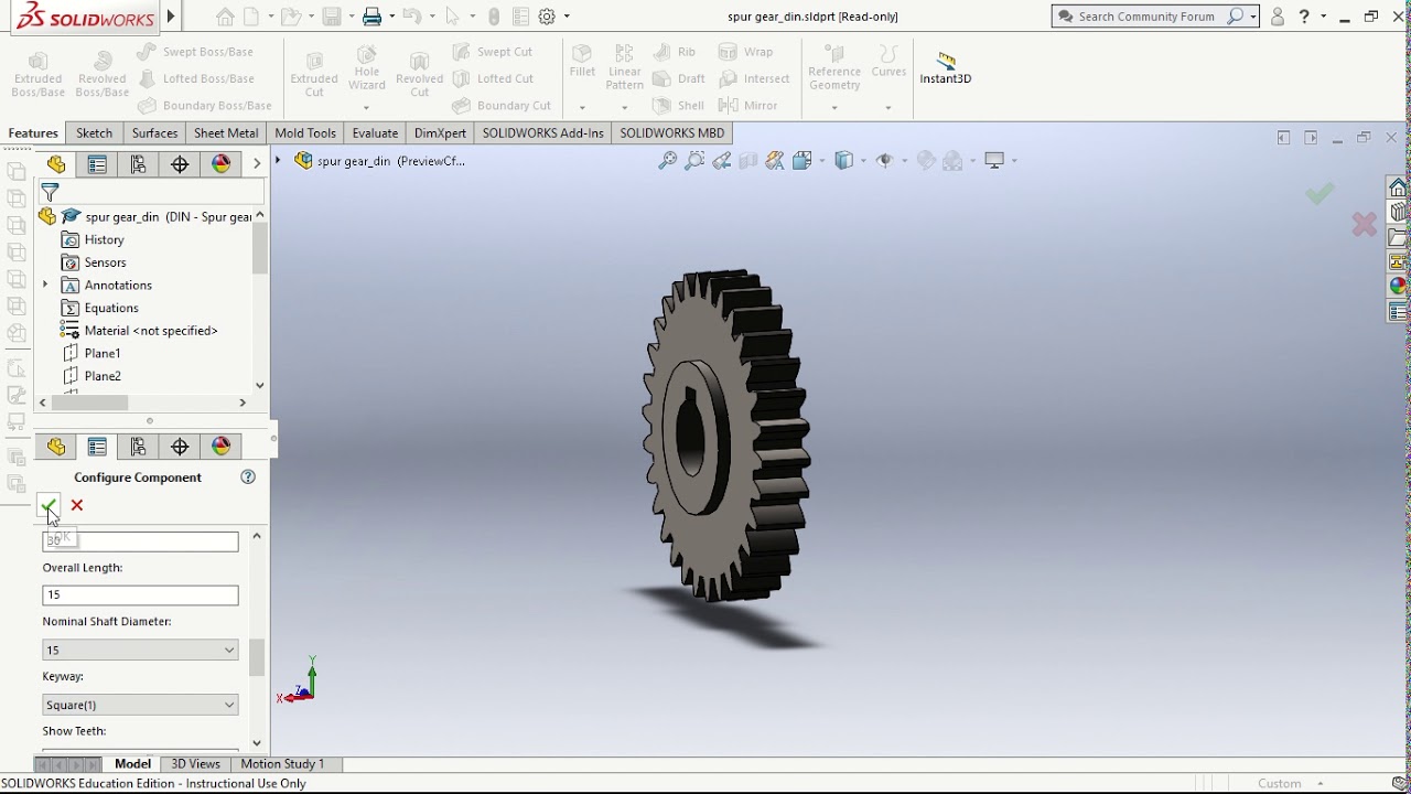 engranaje, SolidWorks, configuracion, IQS, Dibujo industrial, Toolbox ...