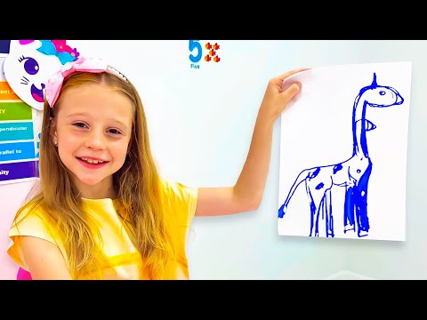 Nastya animasyonların yardımıyla alfabeyi, şekilleri ve sayıları öğrenir