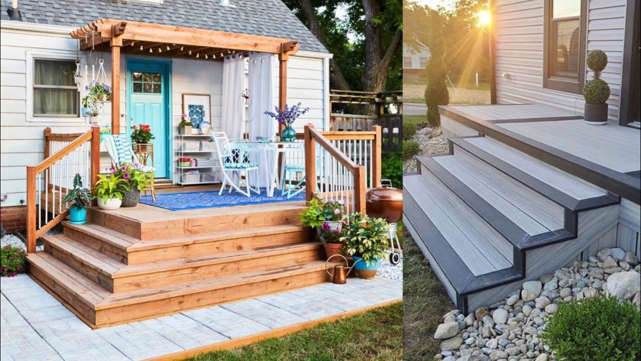 Wooden DIY Backdoor Porch Steps Design For Your Small Patio stairs