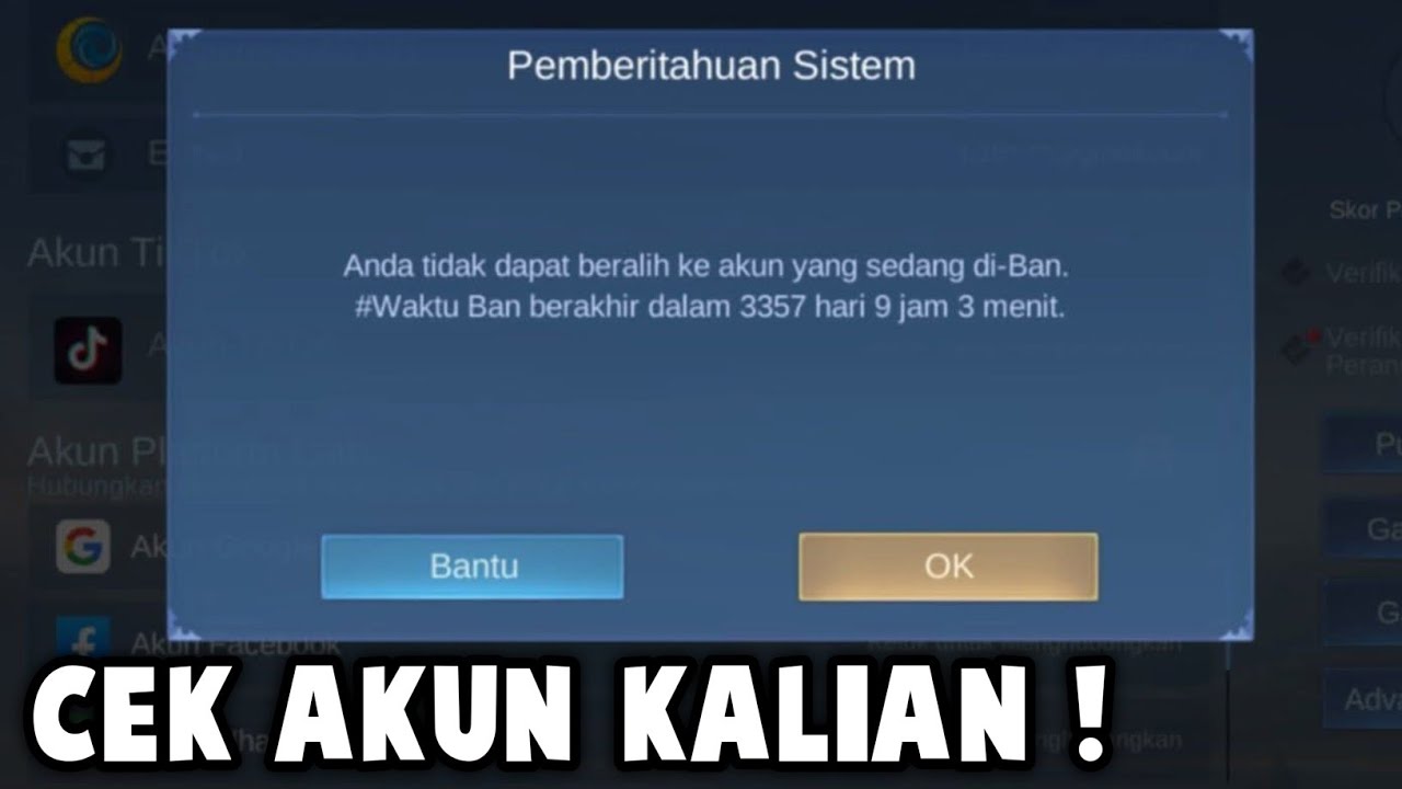 CEK AKUN KALIAN, BANYAK AKUN DI BAN 3357 HARI !! - YouTube