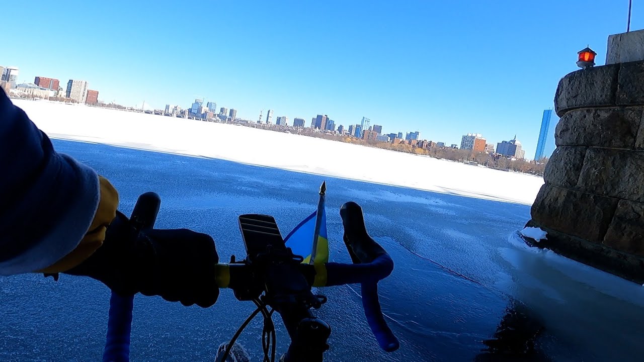 ICE RIDING THE CHARLES RIVER ON THE ROAD BIKE - YouTube