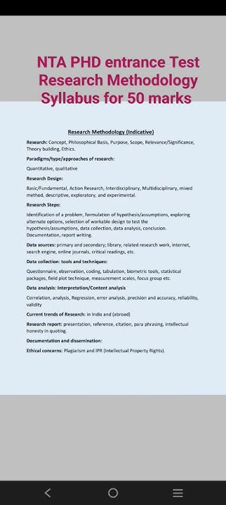 NTA PHD entrance test Research Methodology Syllabus #short #phd #phd ...