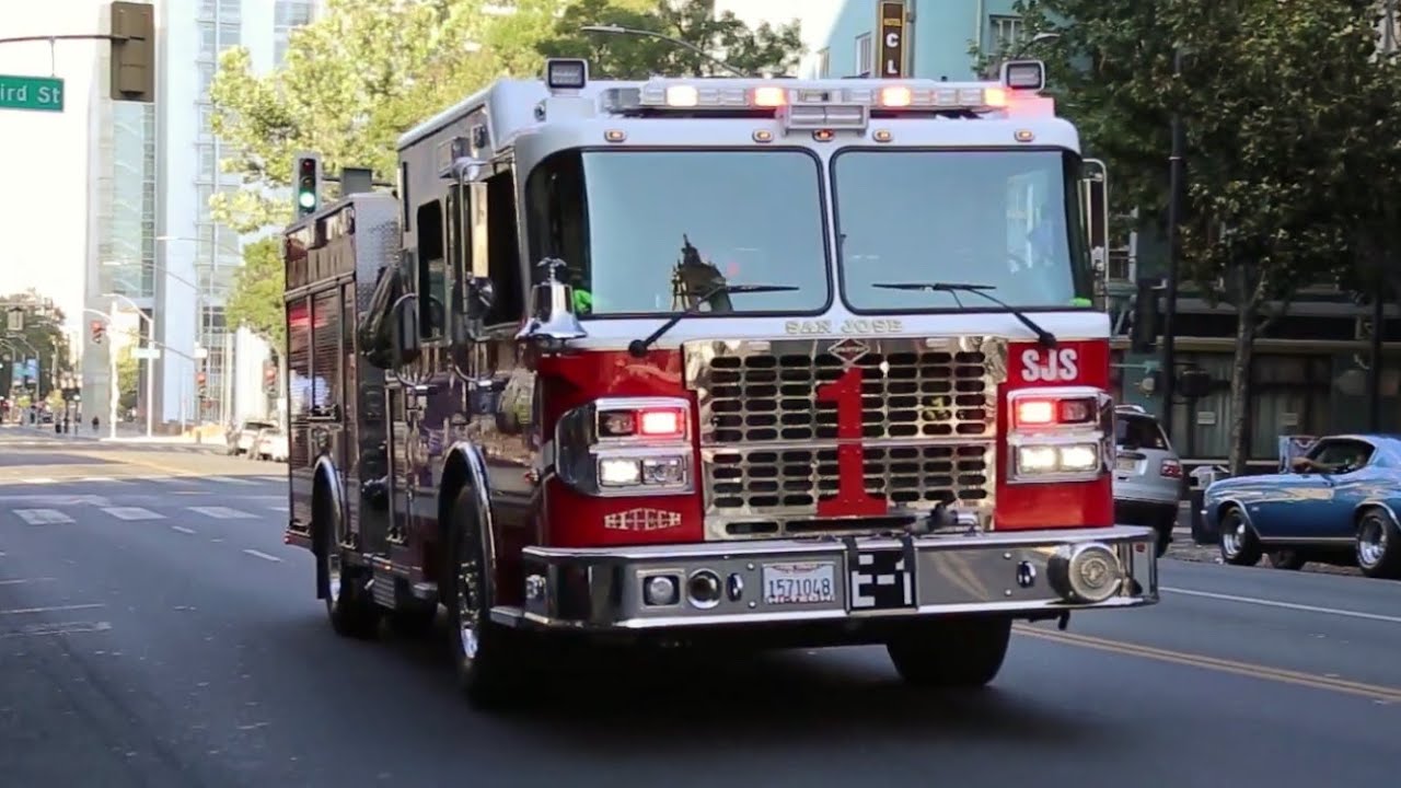 San Jose FD Engine 1 and Medic Ambulance Responding Code 3 - YouTube