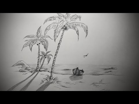 Deniz ve Sahil Karakalem Manzara Çizimi Adım Adım | How to draw a scenery of sea beach step by step