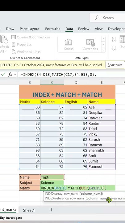 Advanced Excel | Dynamic INDEX +| MATCH + MATCH | #exceltips #excel #vlookup#trending#shorts# ...