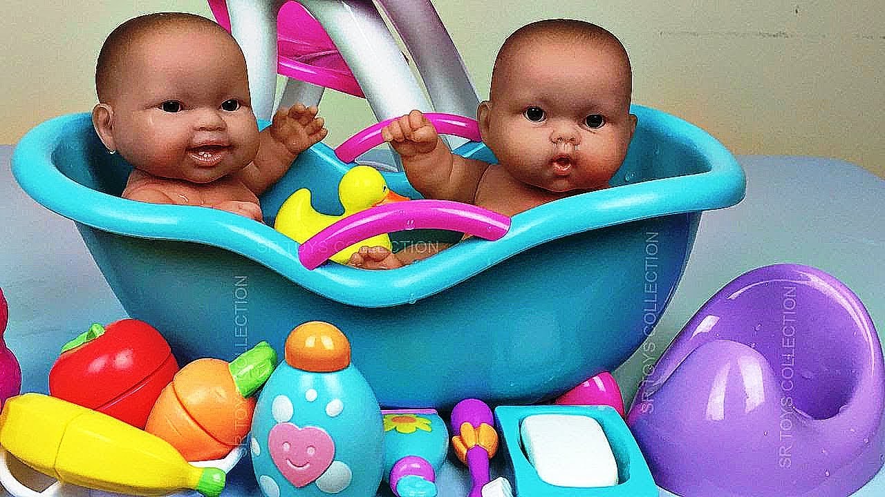 Twin Baby Dolls Bath Time Pretend Play Feeding, Potty Time Playset# ...