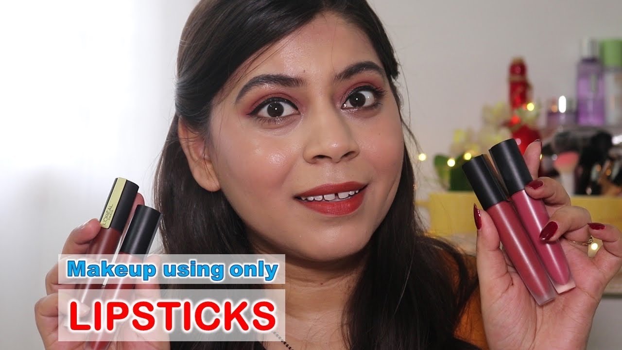 Makeup Using Lipstick challenge | Liquid lipstick hacks | Dikshita Agarwal - YouTube