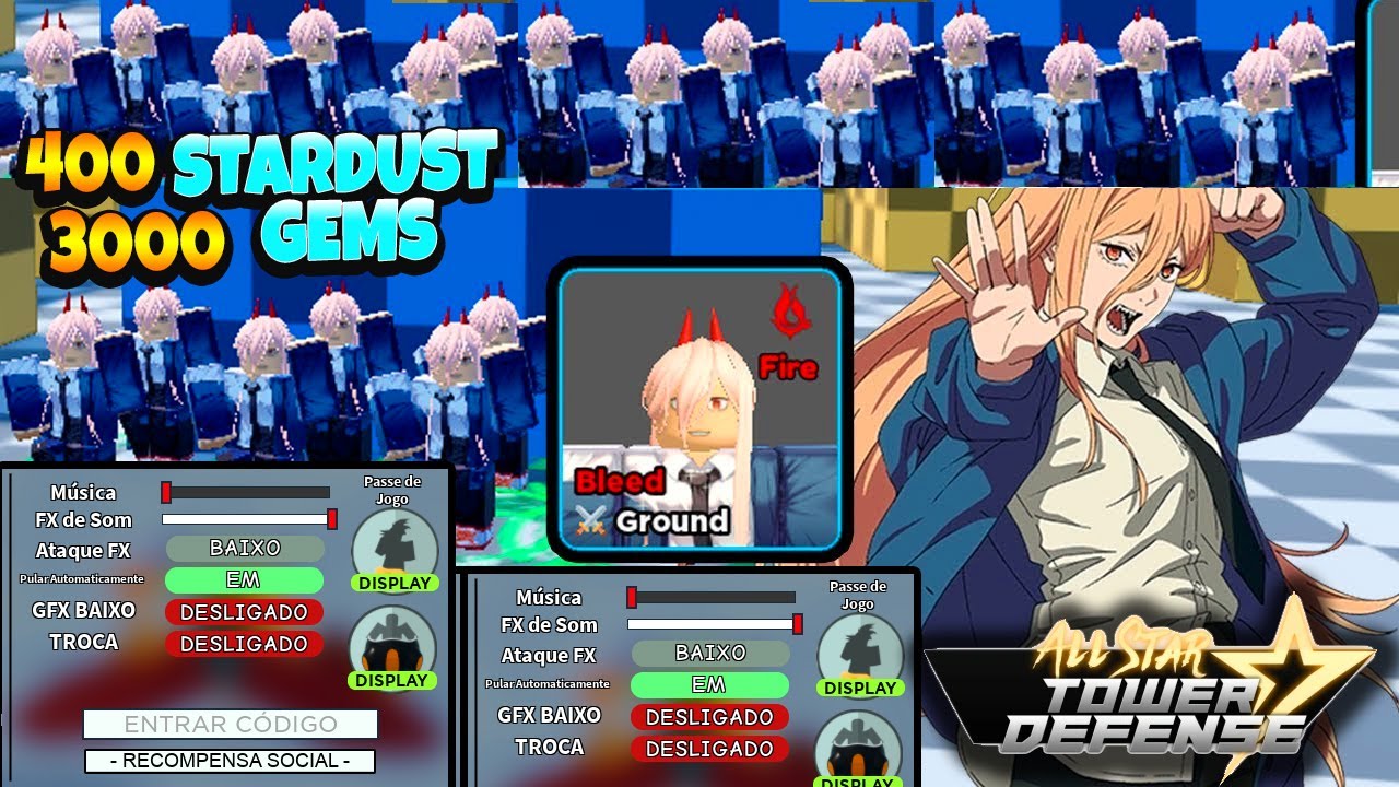 TODOS OS NOVOS CODIGOS STARDUST +BLEED GRATIS no ALL STAR TOWER DEFENSE (ROBLOX) - YouTube