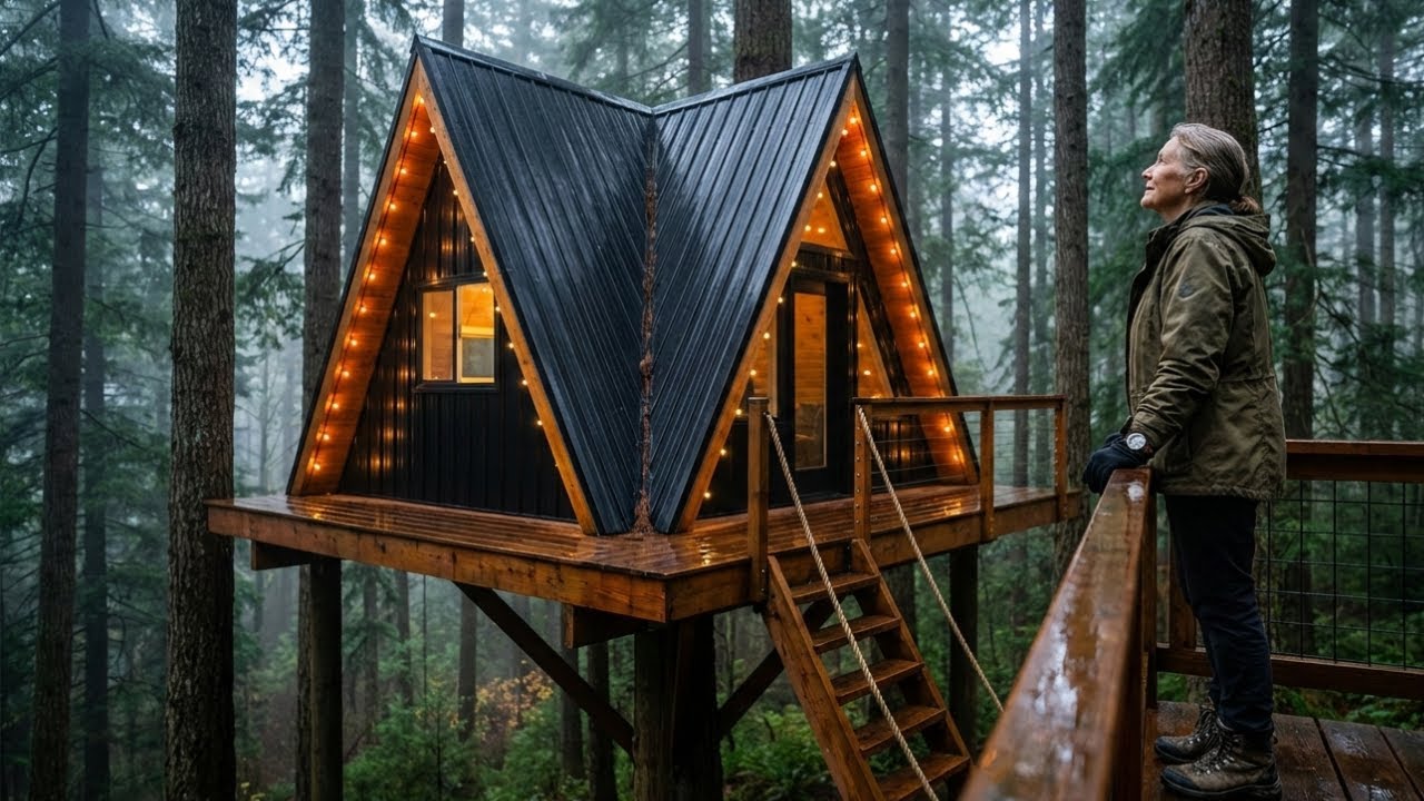 70-Year-Old Grandma Builds a Triangle Treehouse Alone in the Deep ...