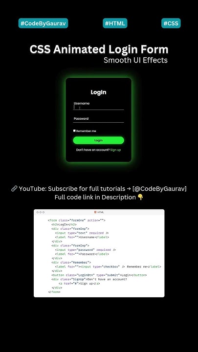 🔥 **Create an Animated Login Form Using HTML, CSS & JavaScript** | Smooth UI Effects # ...