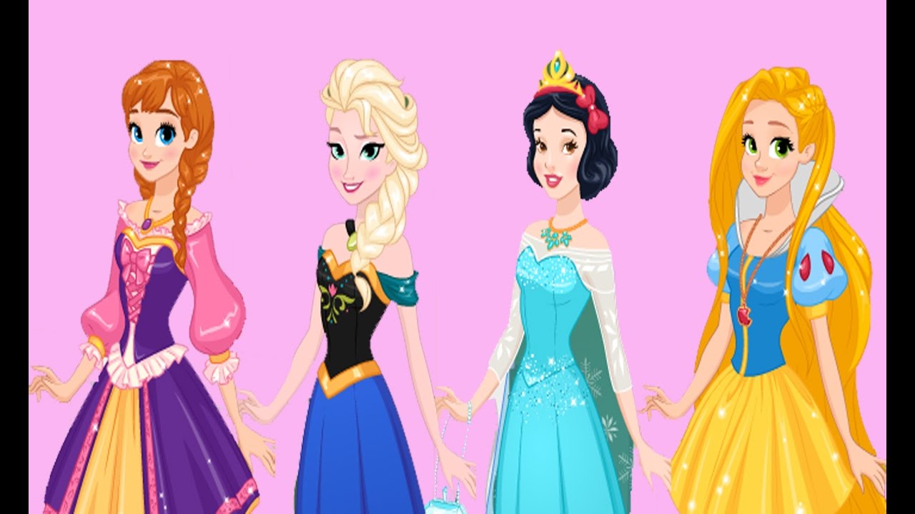 Disney Princess Anna, Elsa, Snow White and Rapunzel Outfits Swap Dress ...