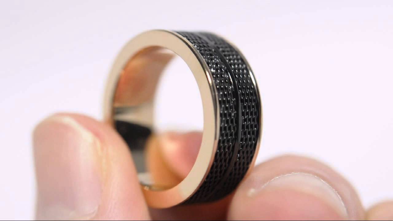 Inox Jewelry Men's Stainless Steel IP Rose Gold with Black Mesh Ring ...