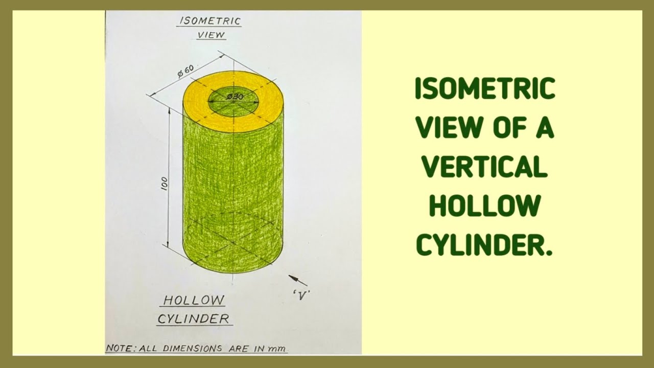 Isometric view of a vertical hollow cylinder।A right circular cylinder ...
