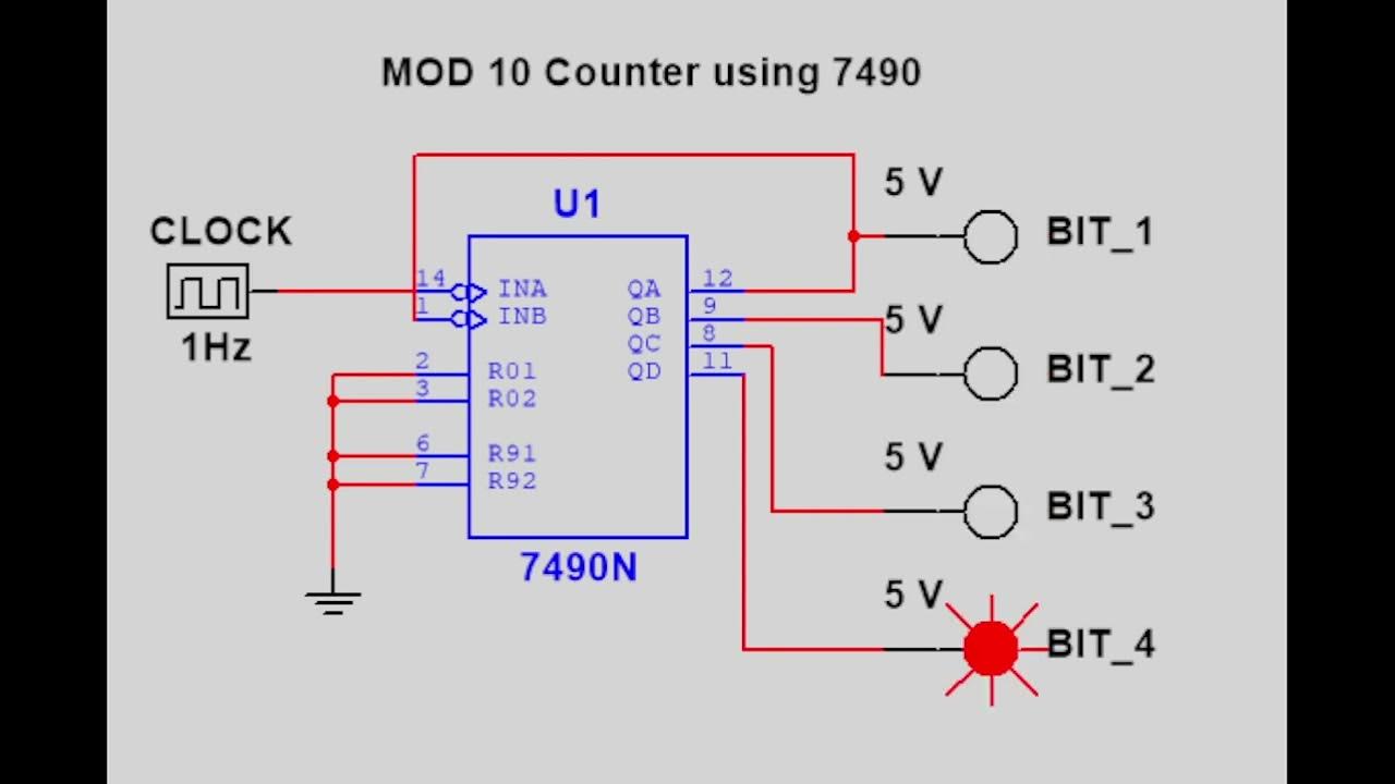 Mod 10 (decade) Counter using 7490 - YouTube