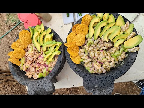 Disfrutado un delicioso agua chile rojo 🌶y verde 🥒🥑en el terreno de los compadres chino y miriam 🥰👌