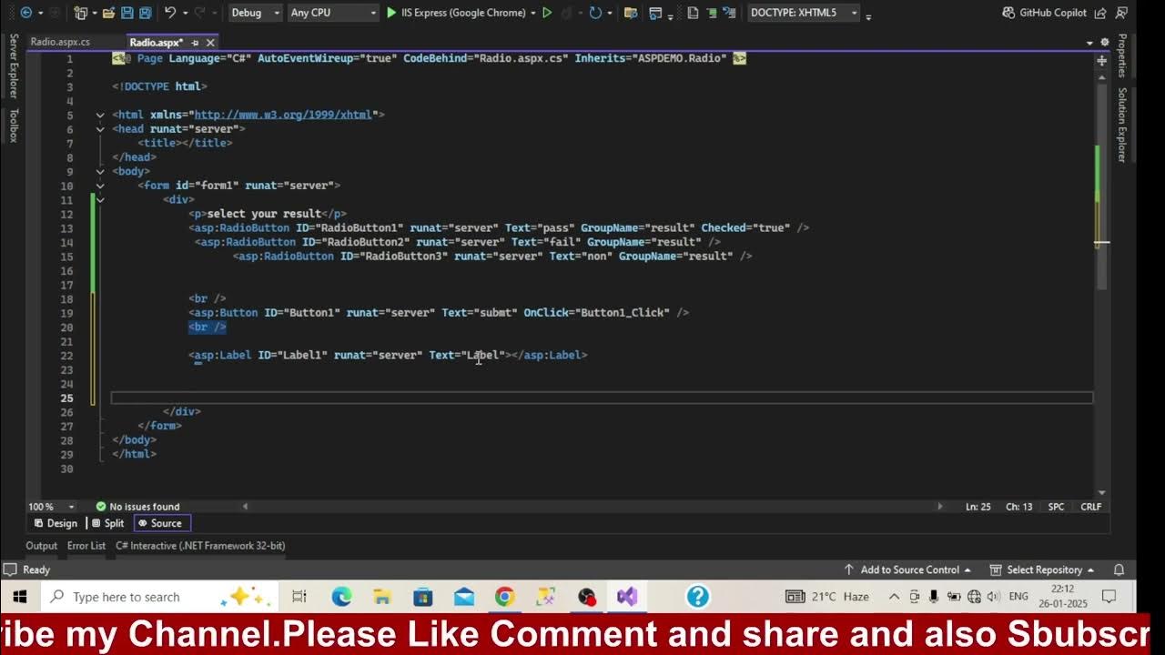 Class:- 34 How to use radio button in asp net - YouTube