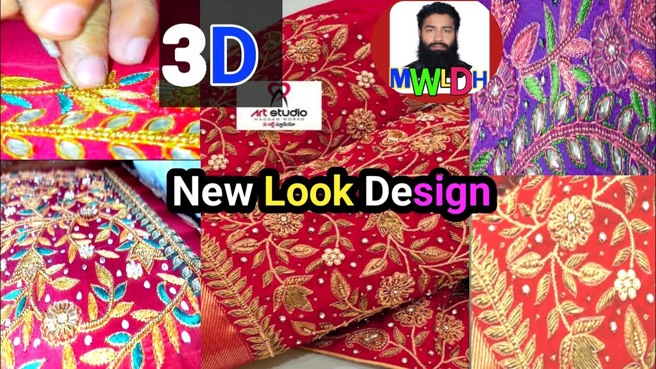 3D New Look Blouse Designs 2023 Beautiful Aari Work Resham Stone ...