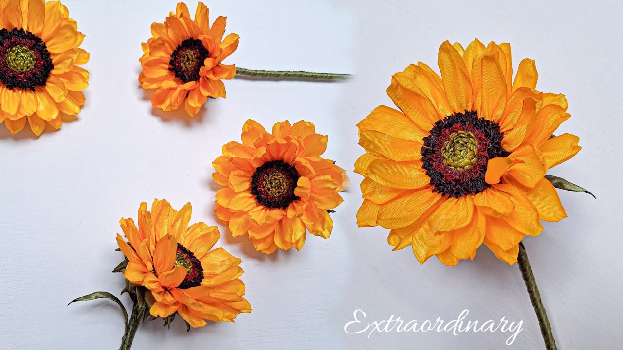 DIY, the Powerful Sunflower from Satin Ribbon | 4K | Stunning ...