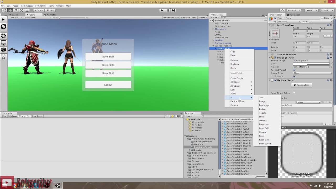 Unity Plygame visual scripting tutorial (SaveGame/Logout UI) #14 - YouTube