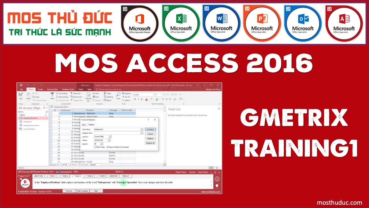 MOS Access 2016 Training 1 - GMetrix - YouTube