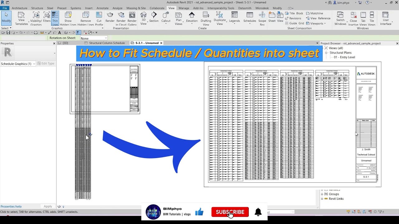 How to fit Schedule / Quantities into sheet in Revit - YouTube