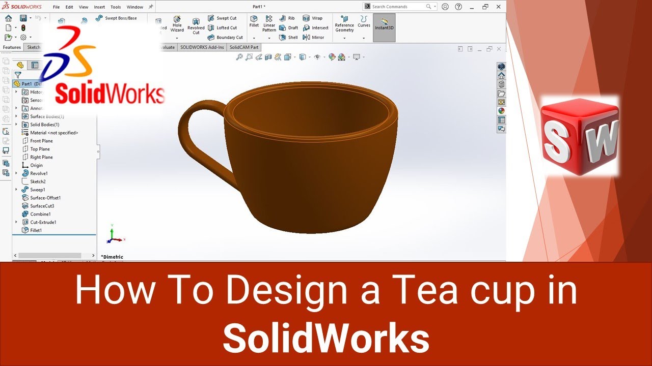 How To Design a Teacup in SolidWorks - YouTube