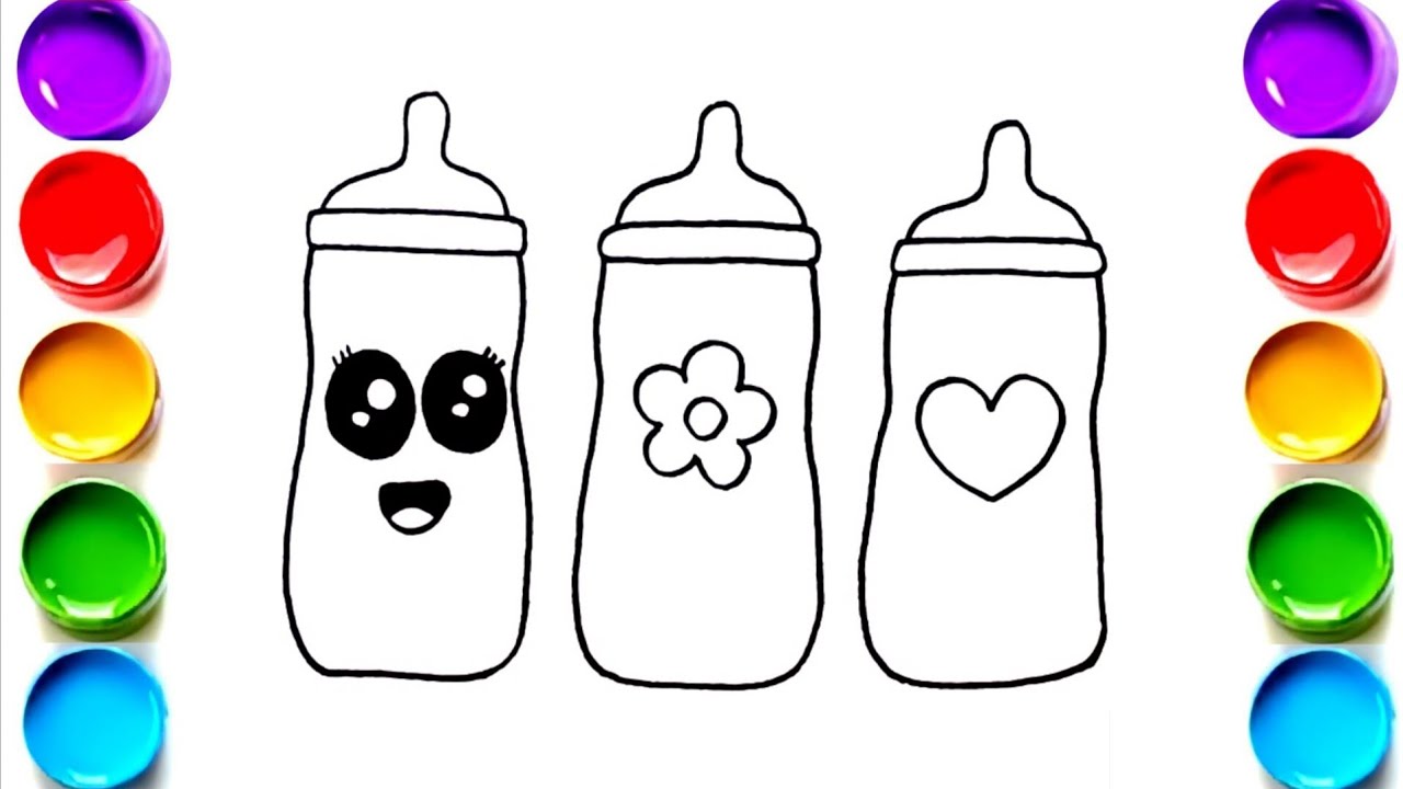 How To Draw Baby Milk Feeder Bottles || painting for kids and toddlers ...