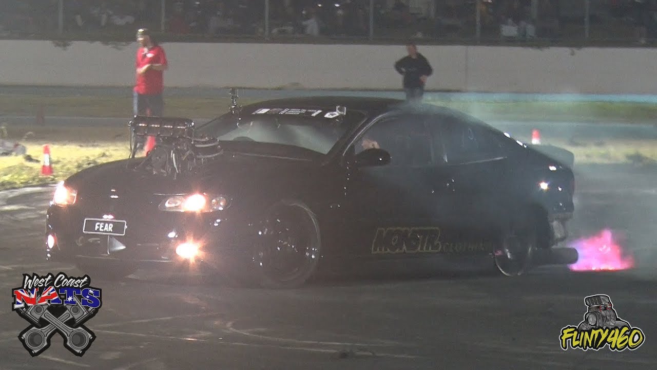 SUPERCHARGED MONARO "FEAR" BURNOUT QUALIFYER AT WEST COAST NATS - YouTube