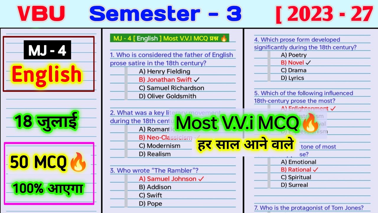 MJ 4 english sem 3 important MCQ🔥। In what sense was the 18th century ...
