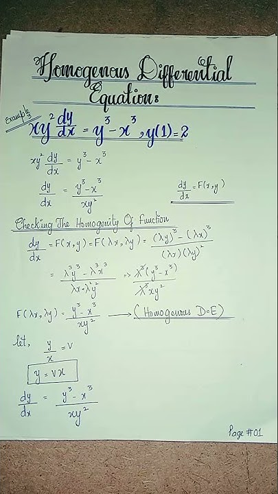 Homogenous Differential Equation Solved Example | Differential Equation - YouTube