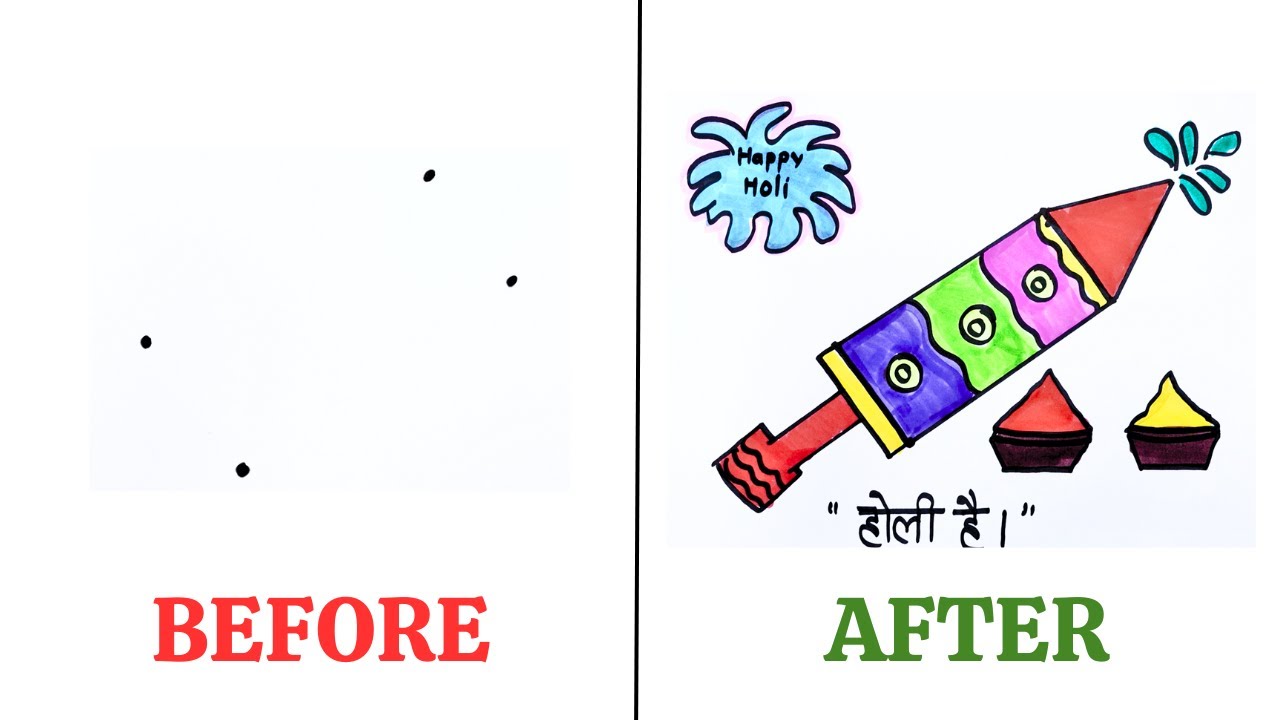 How To Draw A Pichkari Drawing With Color Easy | Holi Speacial Drawing ...
