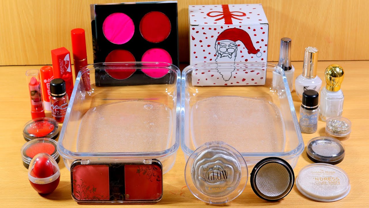 Red vs White | Mixing Makeup Eyeshadow Into Clear slime - Satisfying ...