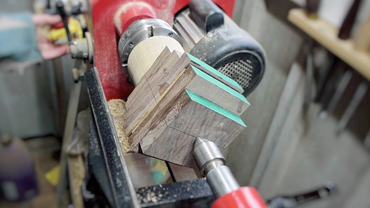 Woodturning - Hollow form vase - Layered walnut and oak - YouTube