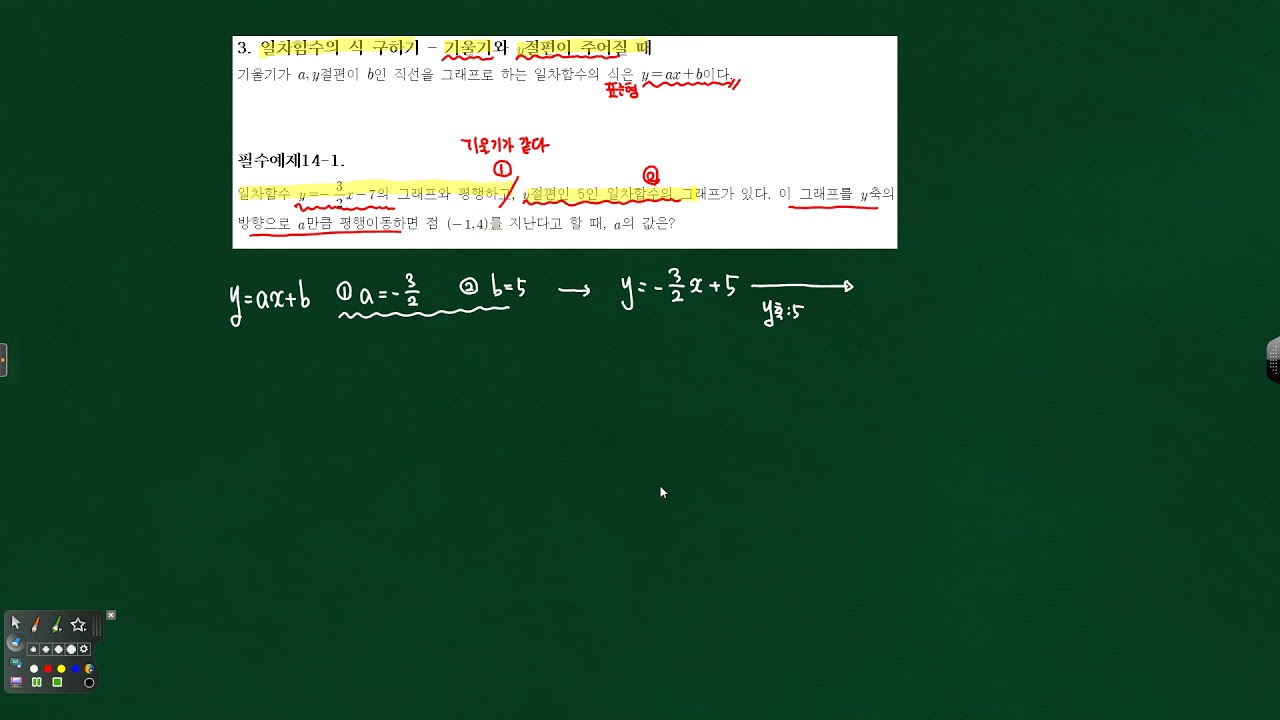 중2 일차함수 일차함수의 식 구하기 개념 기울기와 Y절편이 주어진 경우 Youtube