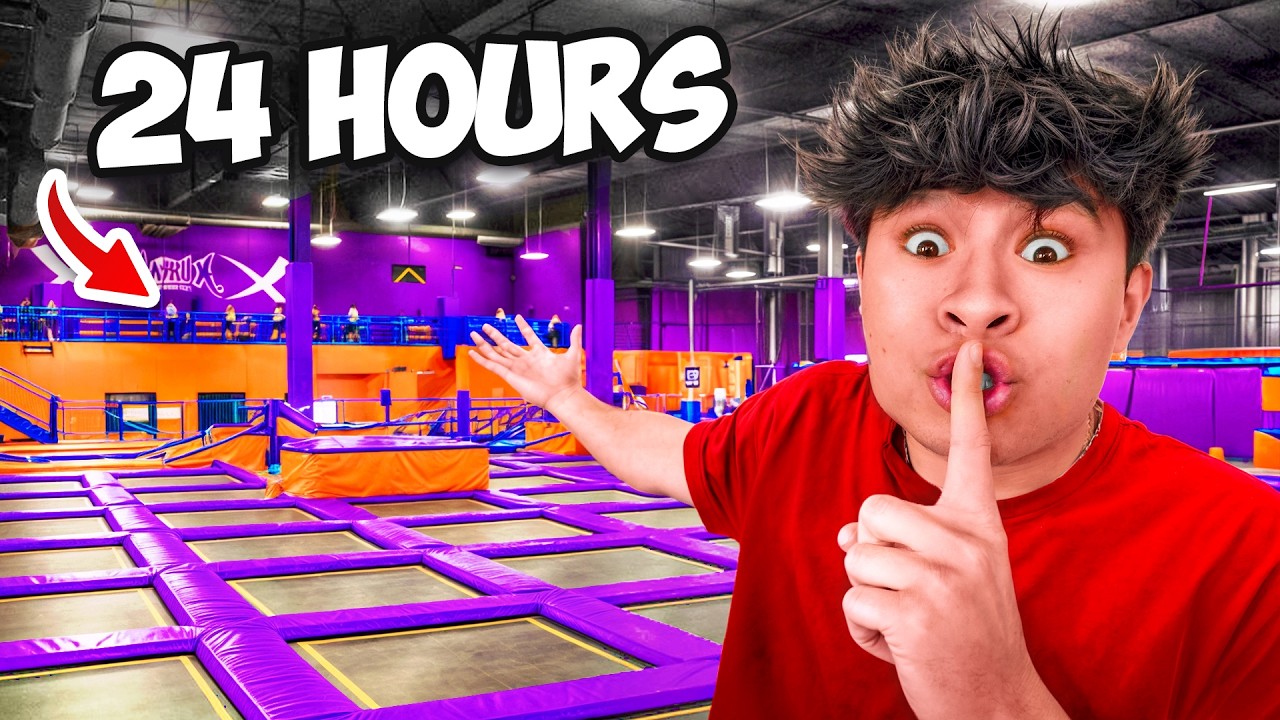 24 HOUR OVERNIGHT CHALLENGE in TRAMPOLINE PARK! - YouTube