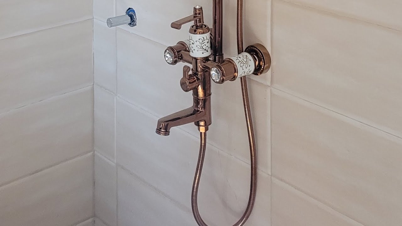 Golden Colour Shower Mixer Installed in Bathroom//Golden Shower Mixer ...