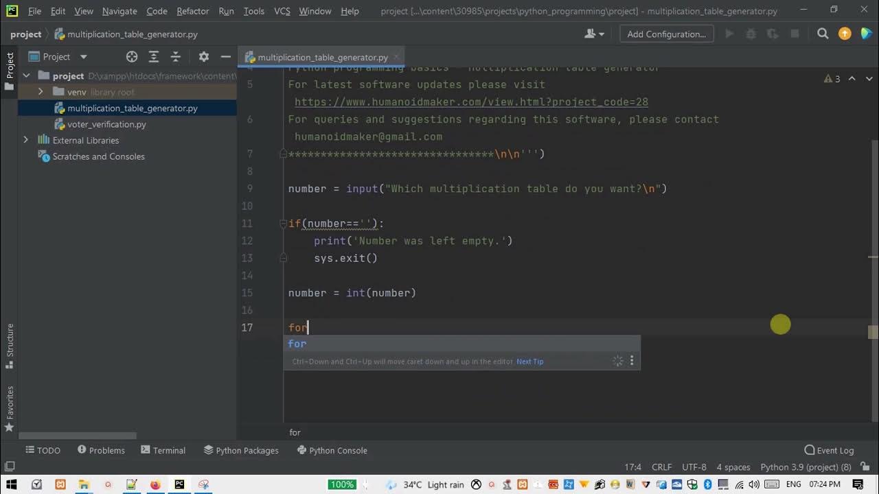 6. Multiplication table generator | Python basics programming course ...