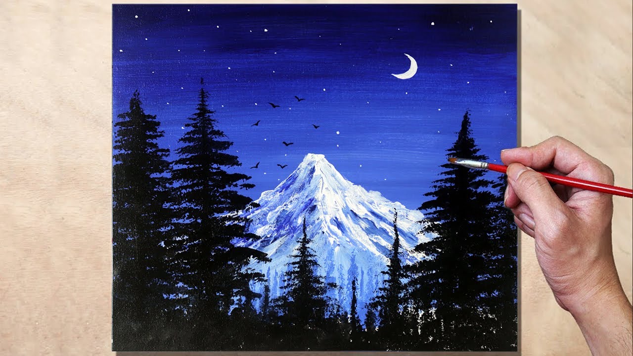 Hill Night Acrylic Painting | Acrylic Painting Tutorial - YouTube