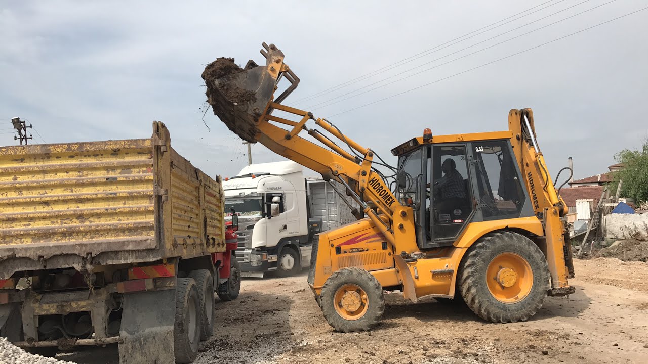 Hidromek backhoe loaders work Trucking - YouTube