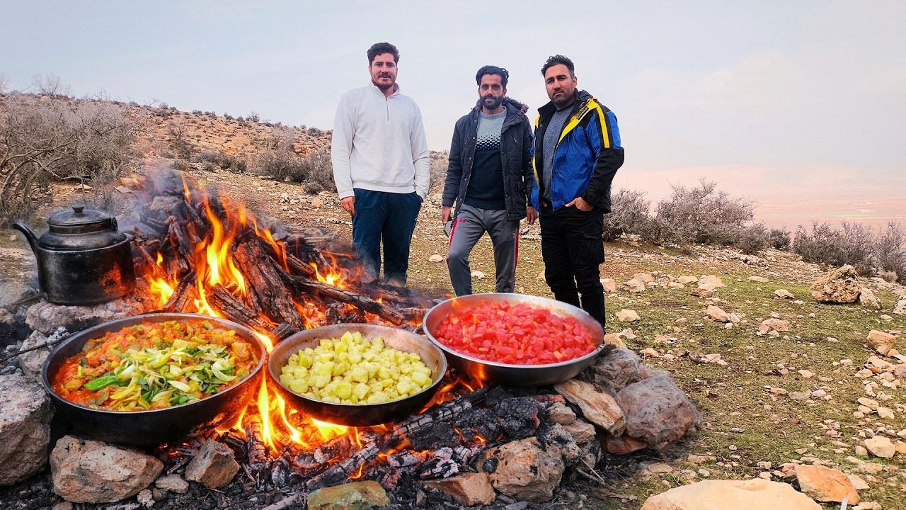 🔥 Cooking a Delicious Mountain Meal with Just Fire! 🍆🔥 - YouTube