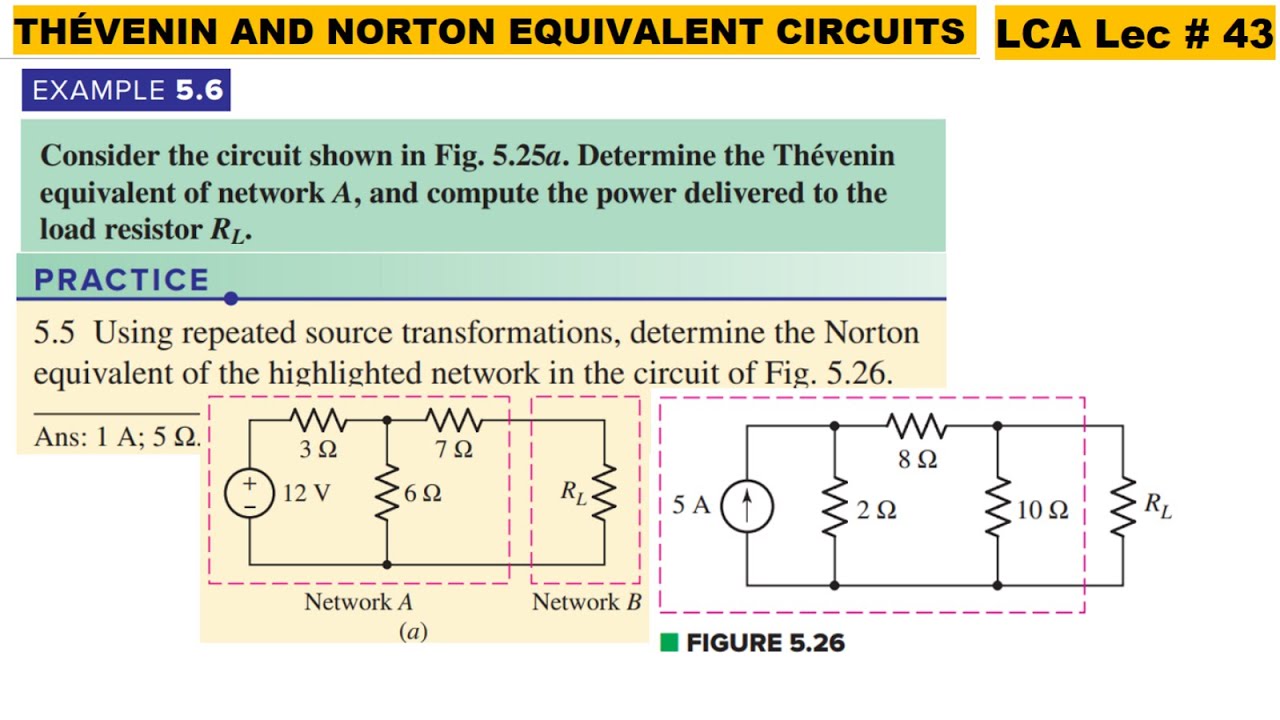 LCA Lec 43 | Thevenin and Norton Equivalent Circuits | Example 5.6 ...