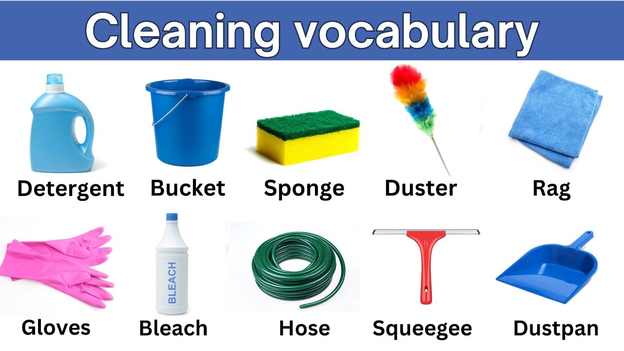 Cleaning supplies and words in English || English vocabulary - YouTube
