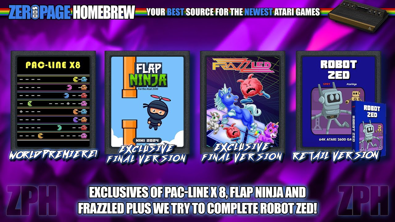 New Atari 2600 Games: World Premiere of Pac-Line x8, Flap Ninja (Final), Frazzled (Final), Robot ...